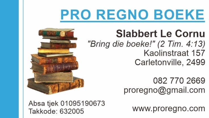 PRO REGNO BOEKE VERKOPE: 24 APRIL 2024 – PRO REGNO