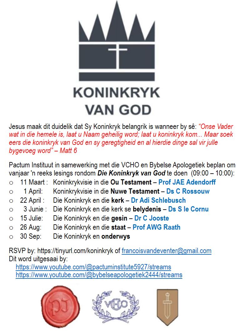 KONINKRYK VAN GOD lesings in 2023 – PRO REGNO